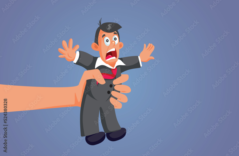 Hand Holding a Desperate Businessman Screaming Vector Cartoon. Scared ...