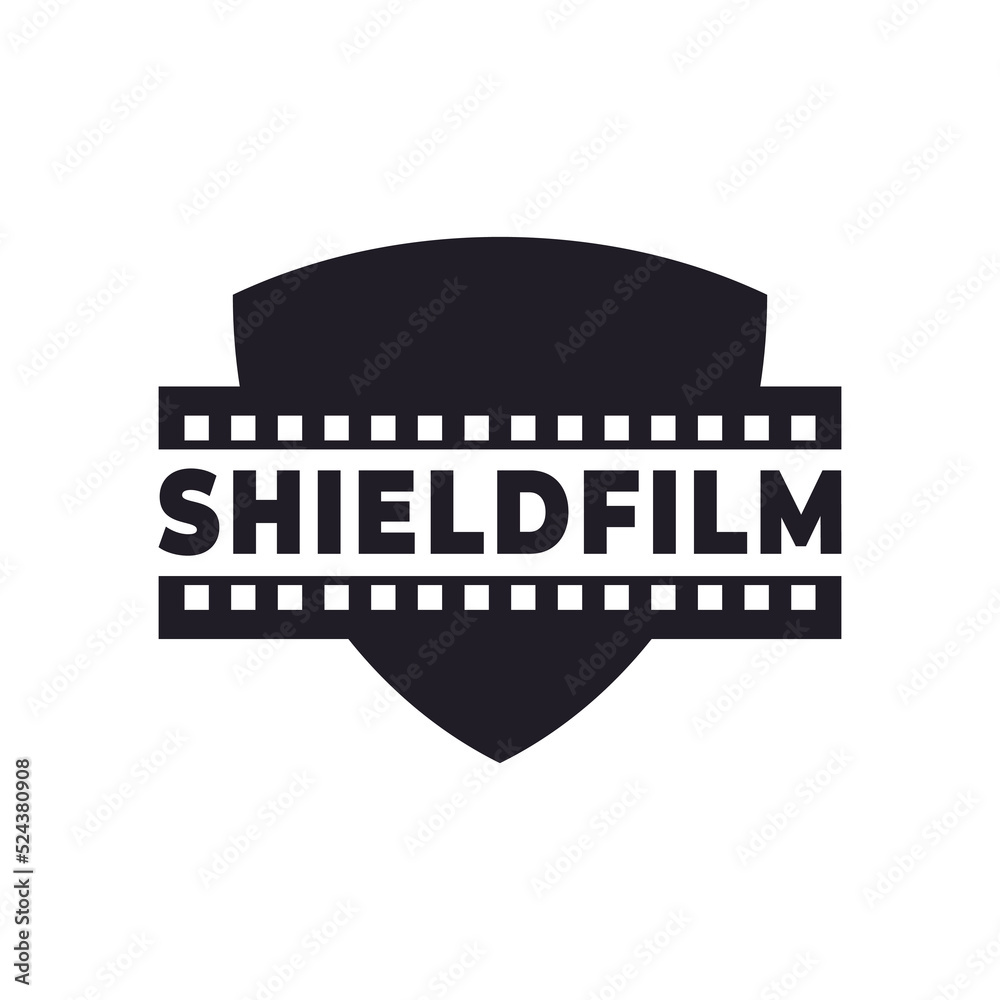 Film Strip in Shield Armor Symbol. Movie Film Production Safe Logo ...