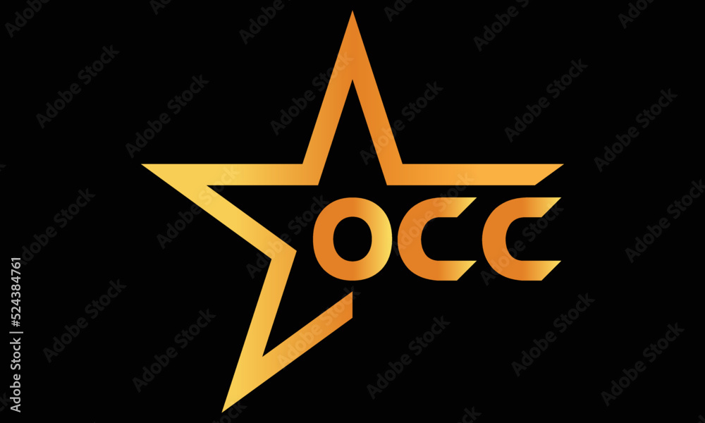 OCC golden luxury star icon three letter logo design vector template ...