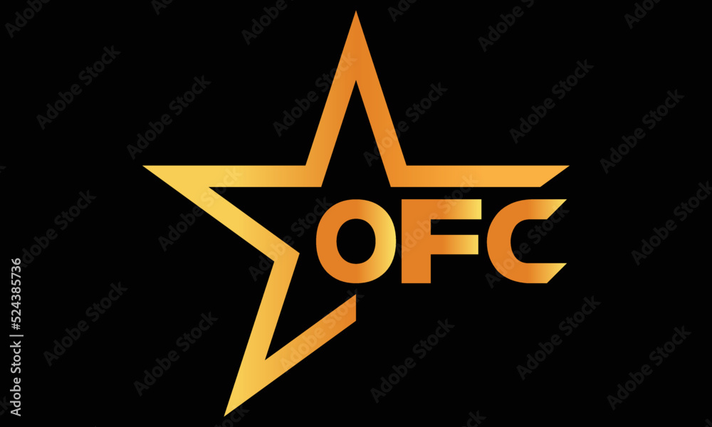 OFC golden luxury star icon three letter logo design vector template ...