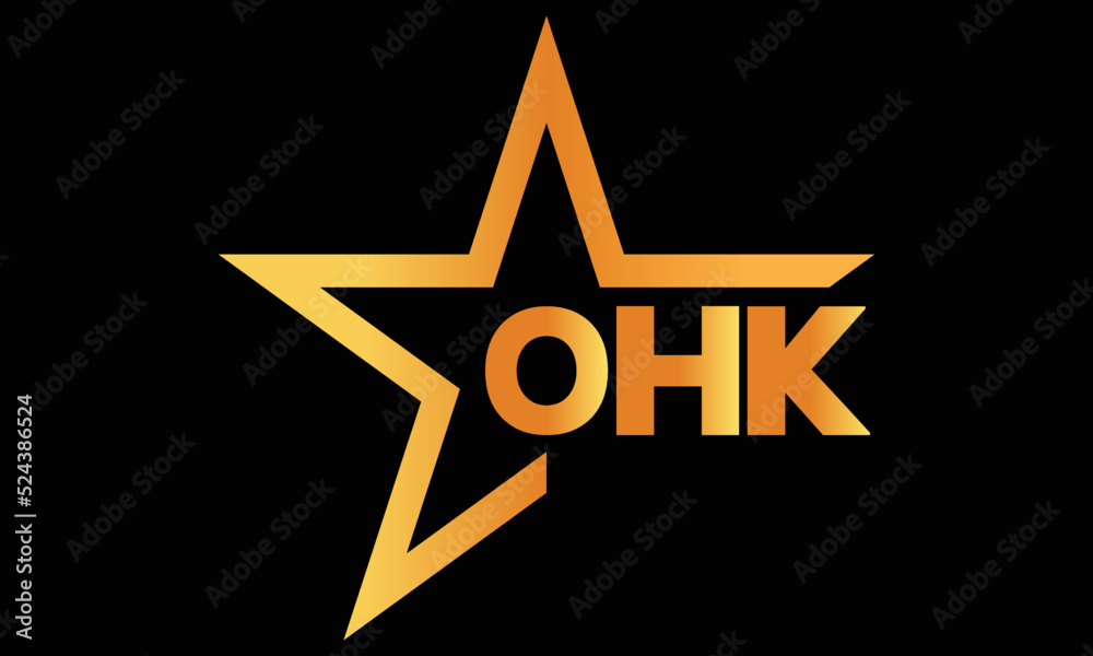 OHK golden luxury star icon three letter logo design vector template ...