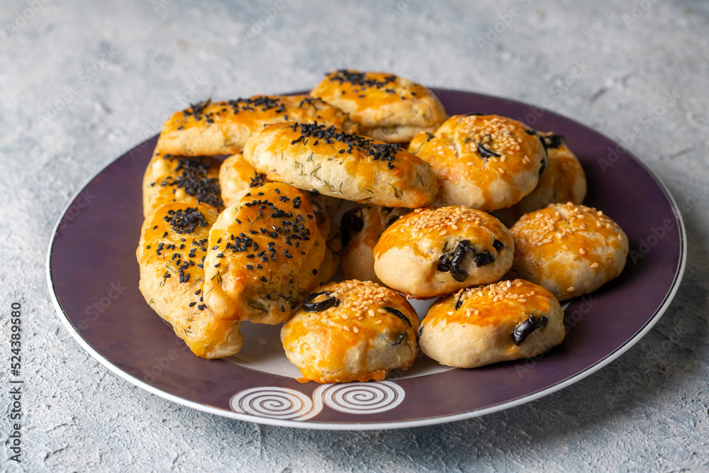 Turkish style pastry with olives and dill cheese pastry (Turkish name ...