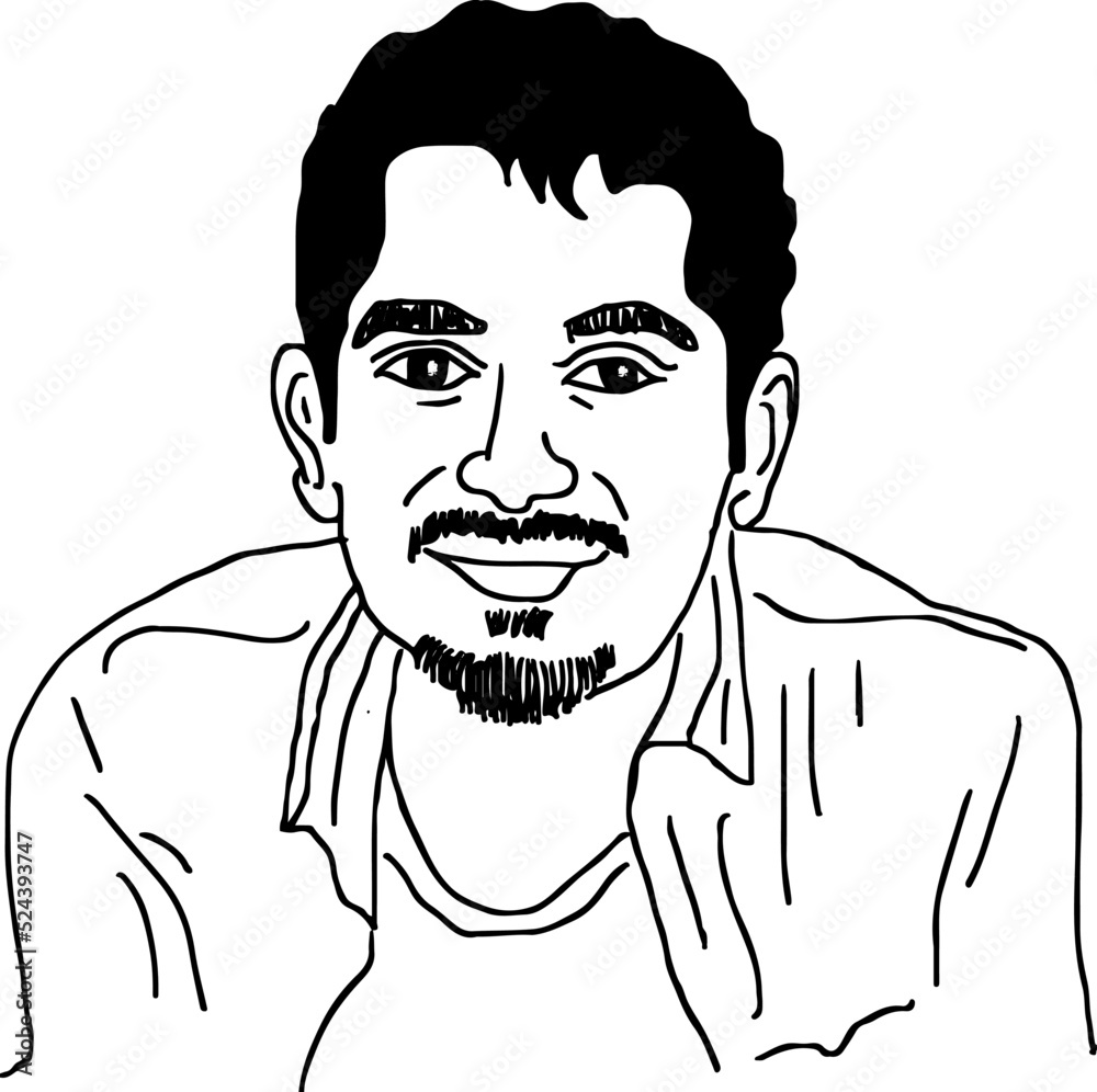 Indian man face cartoon drawing, Indian man face line art vector ...
