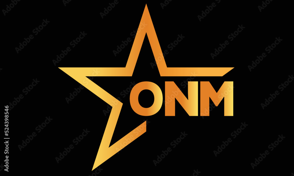 ONM golden luxury star icon three letter logo design vector template ...