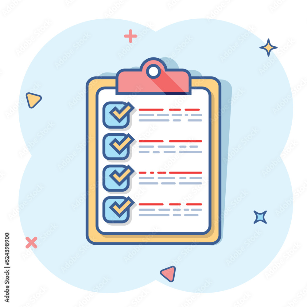 Vector cartoon to do list icon in comic style. Checklist, task list ...