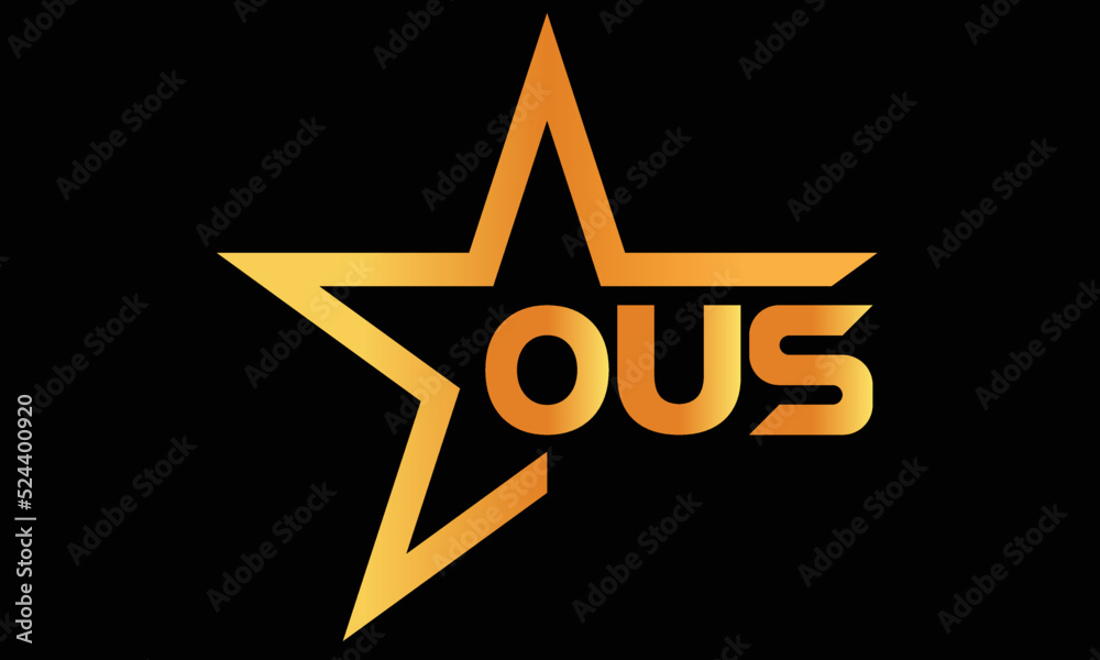 OUS golden luxury star icon three letter logo design vector template ...