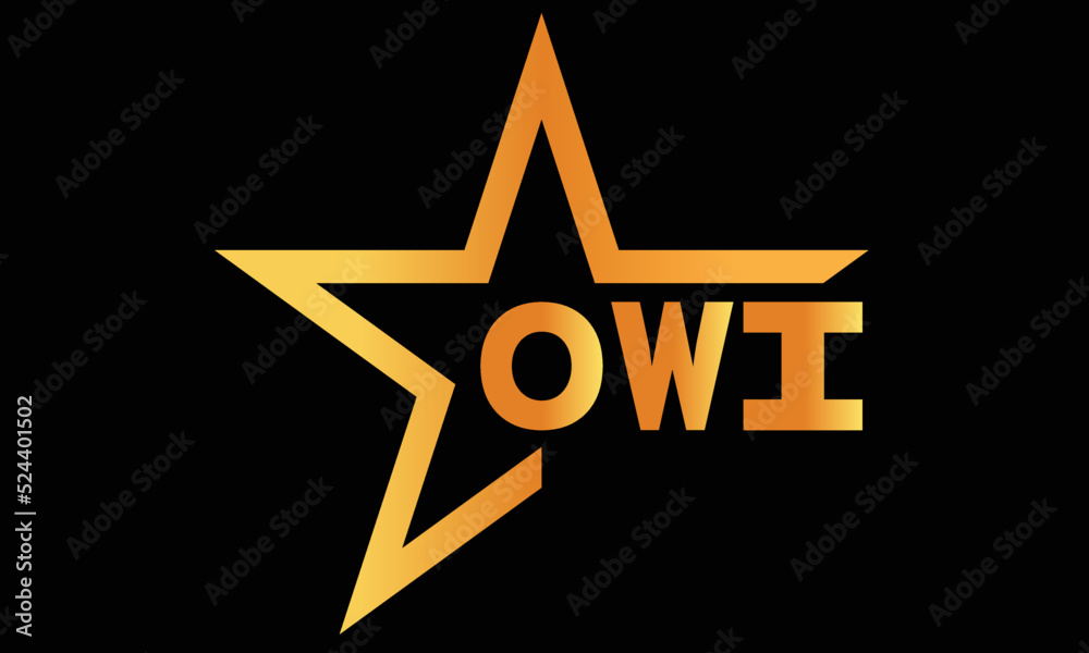 OWI golden luxury star icon three letter logo design vector template ...