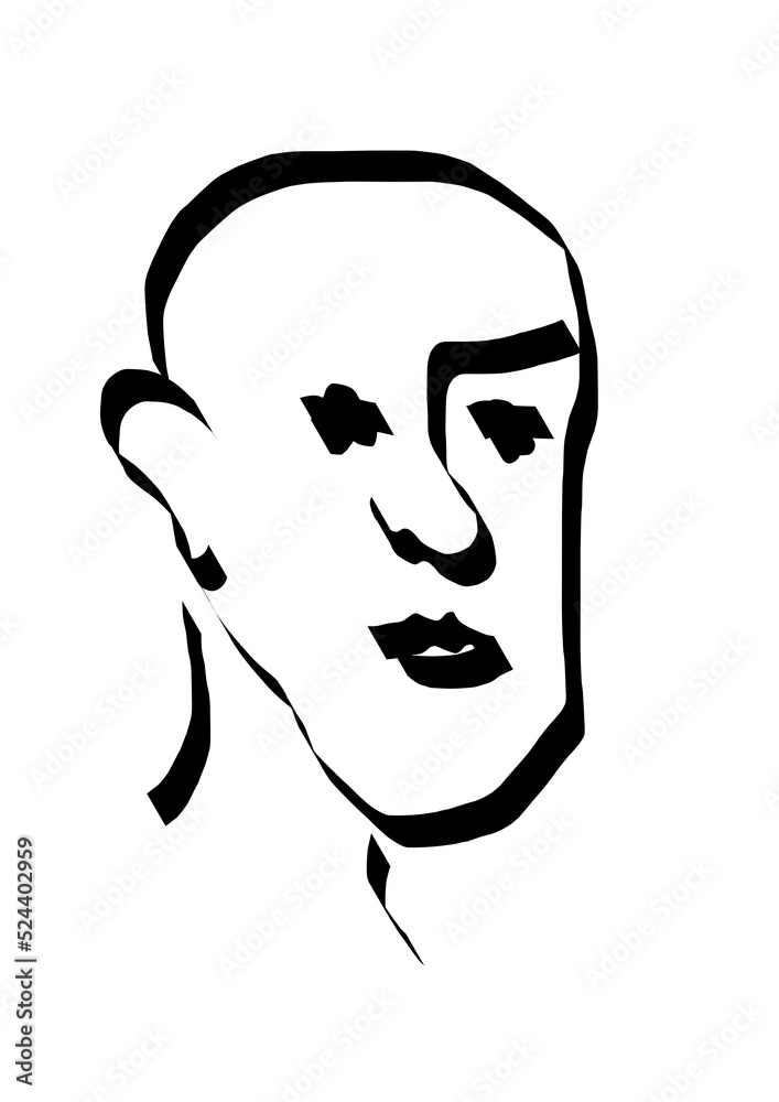 A simple sketch of a male head. The man has a bald head and vague ...