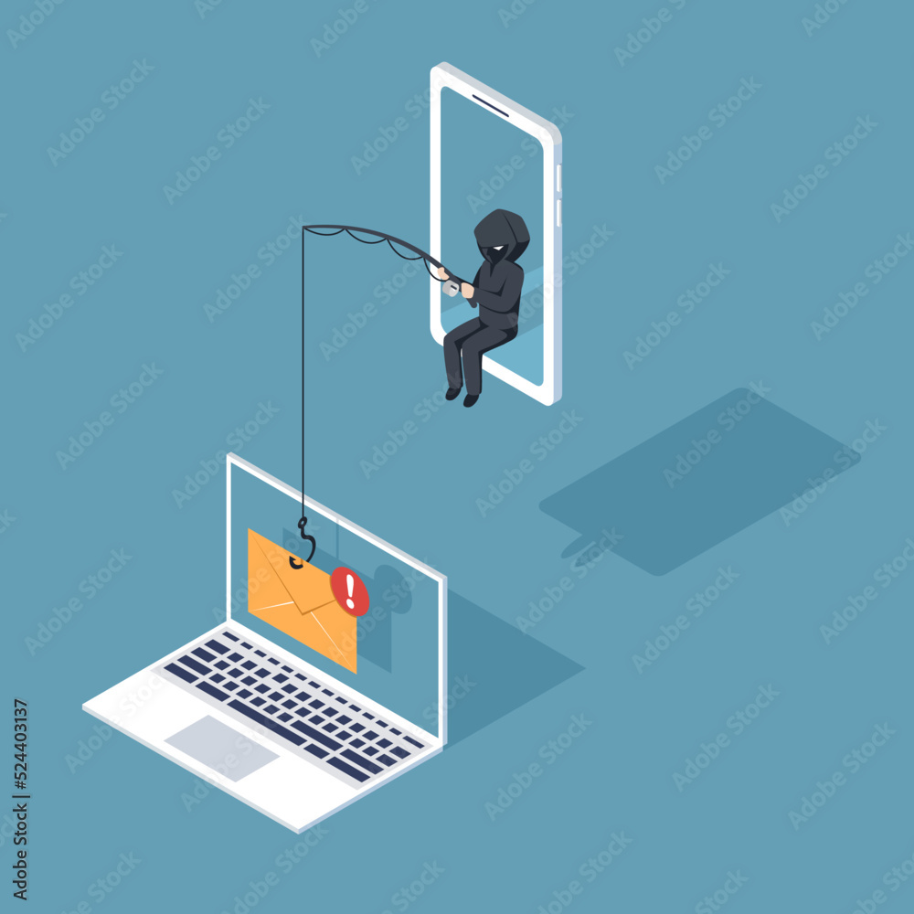Phishing by email. hacker attacks a computer laptop. fraud scam and ...