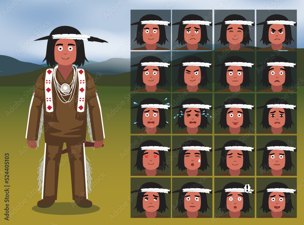 Native American Ojibwe Chippewa Cartoon Emotion faces Vector ...
