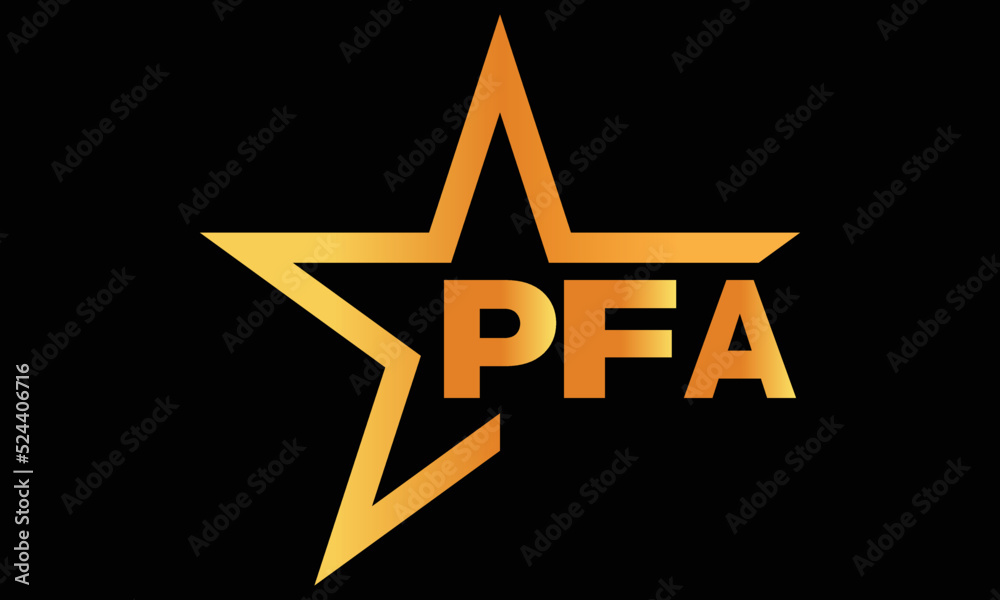 PFA golden luxury star icon three letter logo design vector template ...