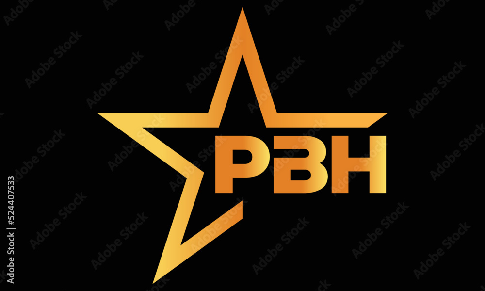 PBH golden luxury star icon three letter logo design vector template ...