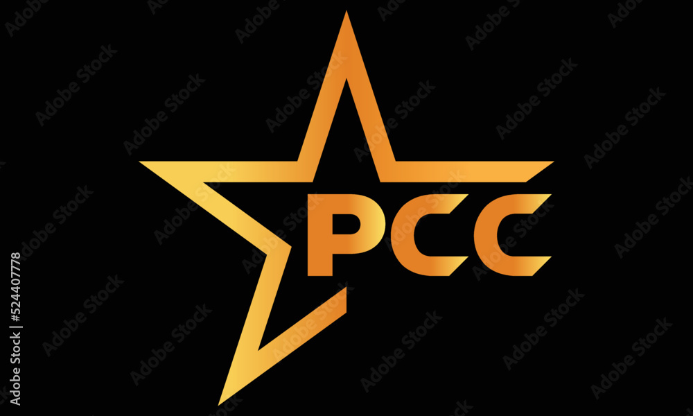 PCC golden luxury star icon three letter logo design vector template ...