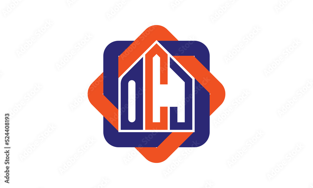 OCJ three letter real estate logo with home icon logo design vector ...