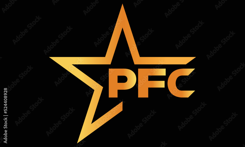 PFC golden luxury star icon three letter logo design vector template ...