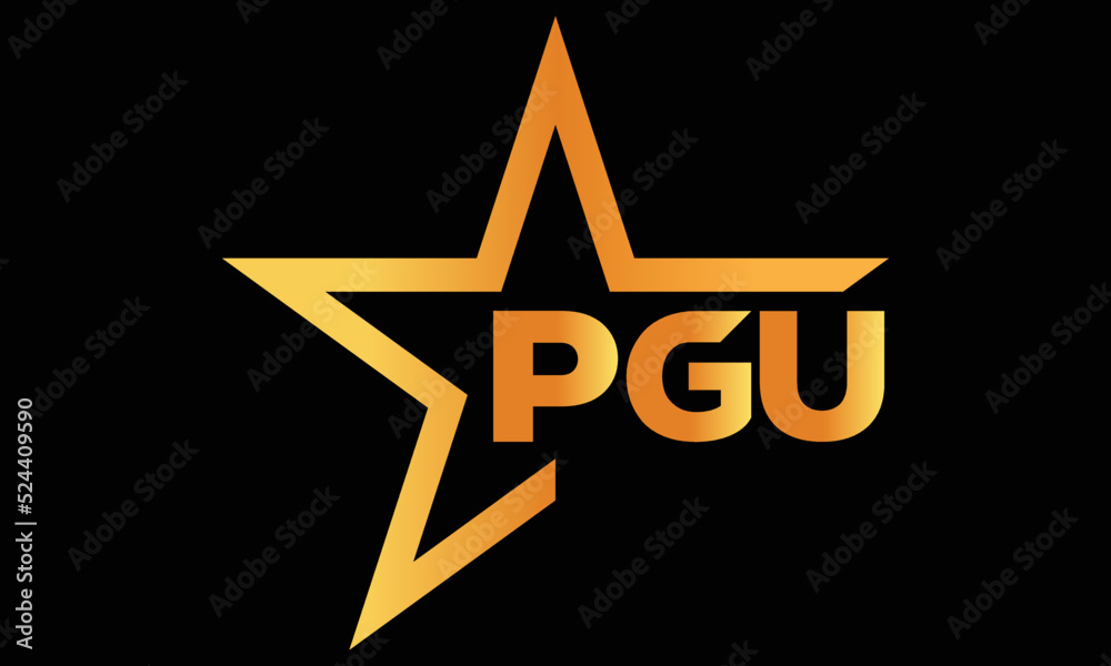 PGU golden luxury star icon three letter logo design vector template ...