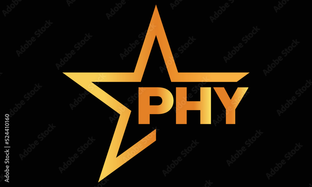 PHY golden luxury star icon three letter logo design vector template ...