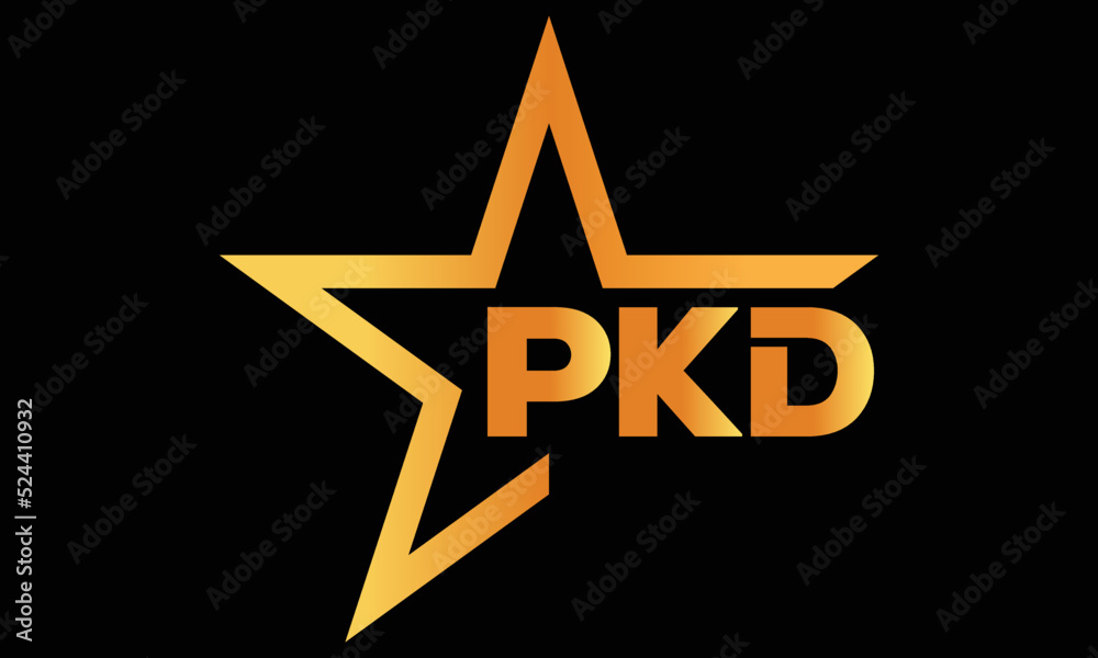 PKD golden luxury star icon three letter logo design vector template ...
