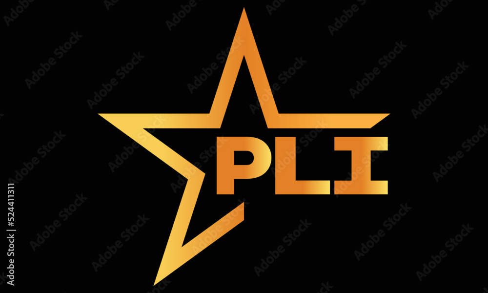 PLI golden luxury star icon three letter logo design vector template ...