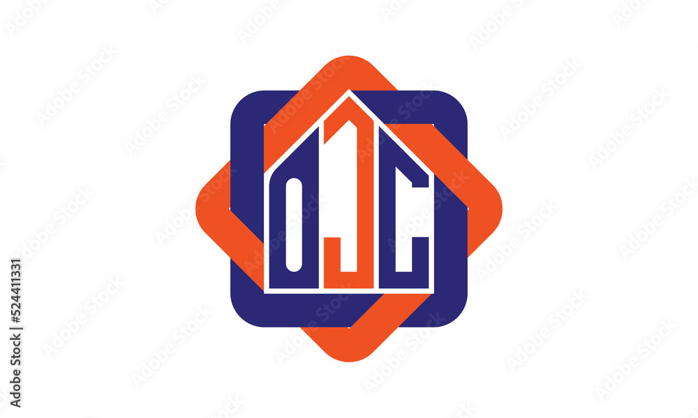 OJC three letter real estate logo with home icon logo design vector ...