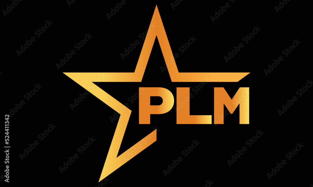 PLM golden luxury star icon three letter logo design vector template ...