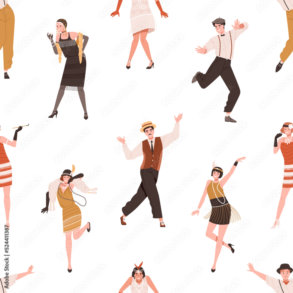 Seamless pattern with broadway dancers in 1920s style. Repeating ...