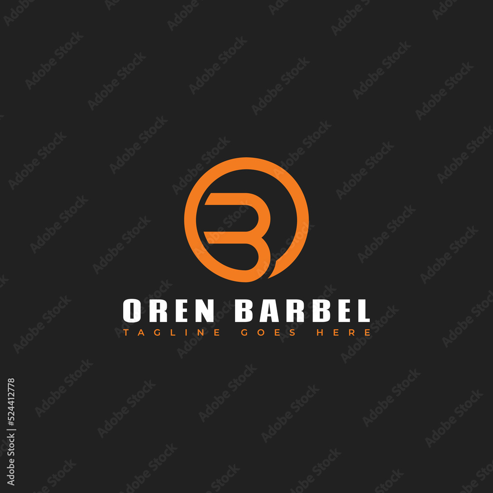 Abstract initial letter OB or BO logo in orange color isolated in black ...