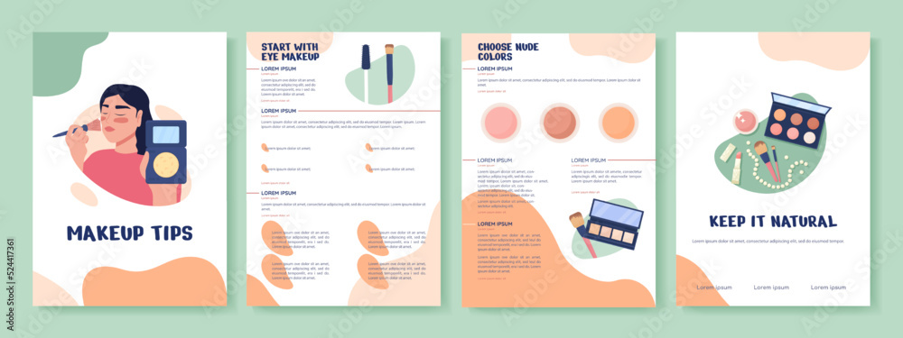 Makeup tips flat vector brochure template. Visage booklet, leaflet ...