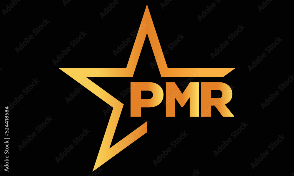 PMR golden luxury star icon three letter logo design vector template ...