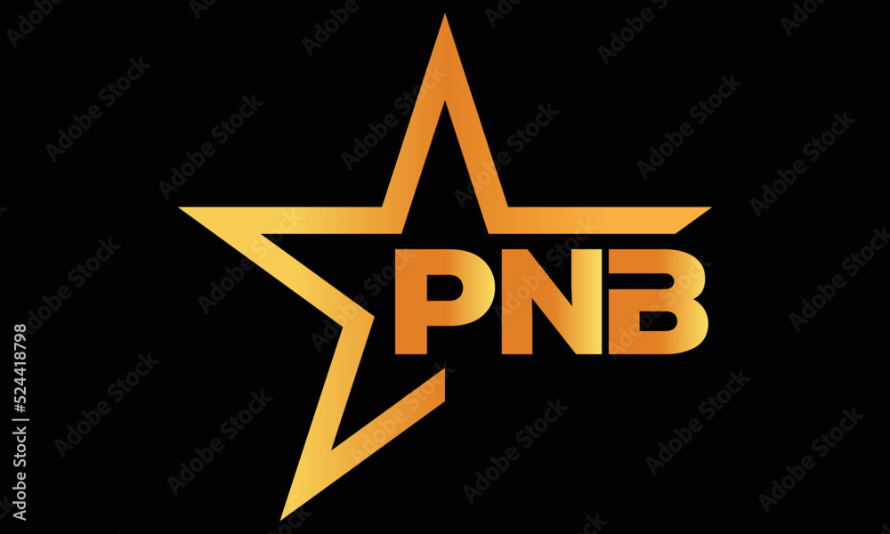 PNB golden luxury star icon three letter logo design vector template ...