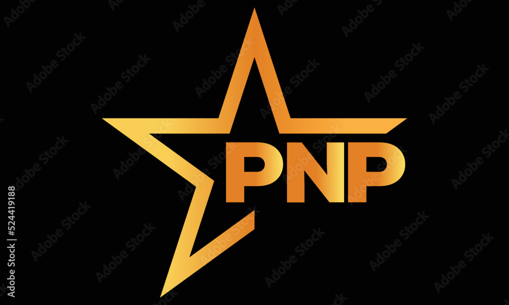 PNP golden luxury star icon three letter logo design vector template ...