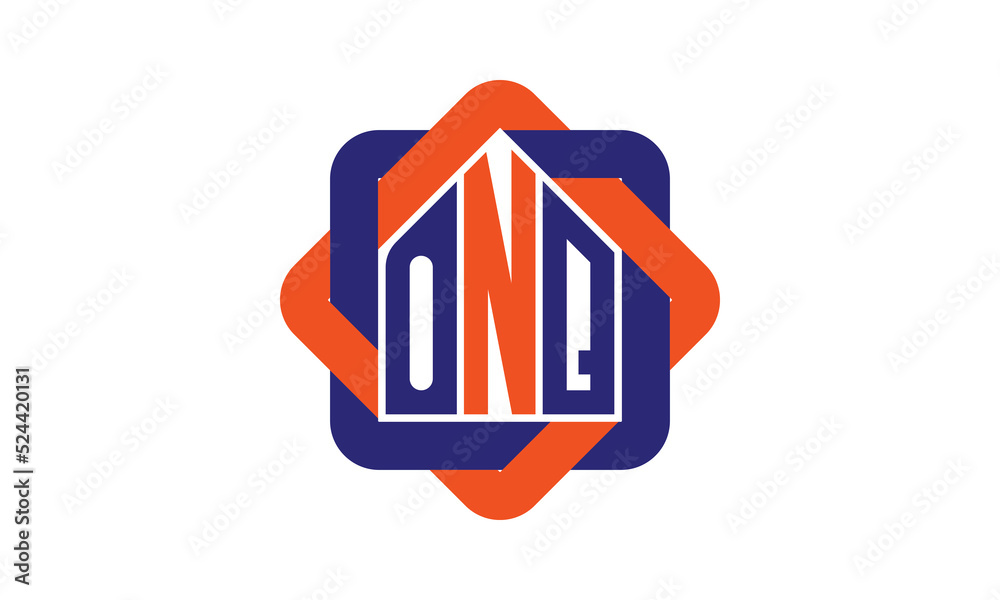 ONQ three letter real estate logo with home icon logo design vector ...