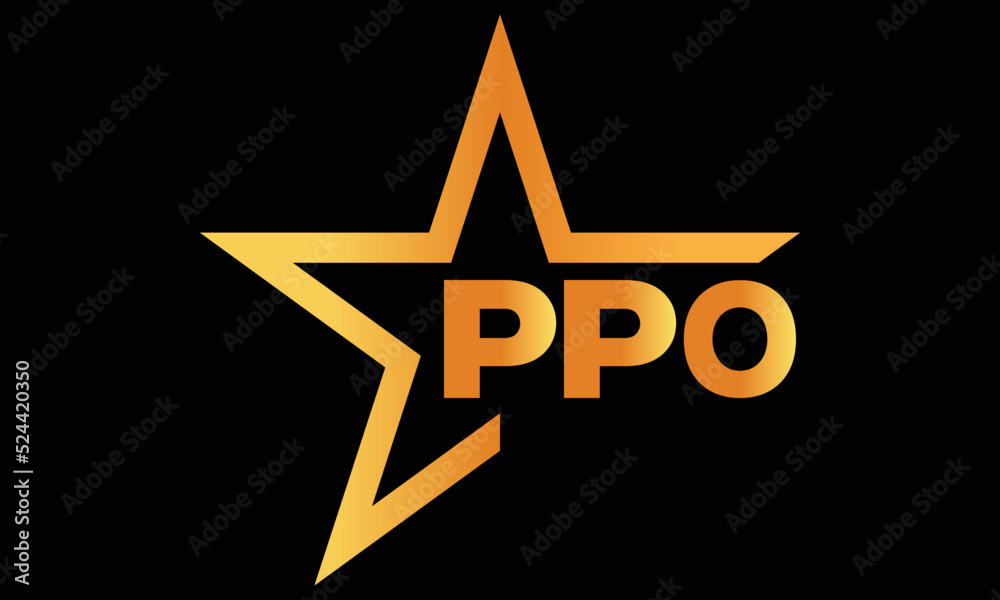 PPO golden luxury star icon three letter logo design vector template ...