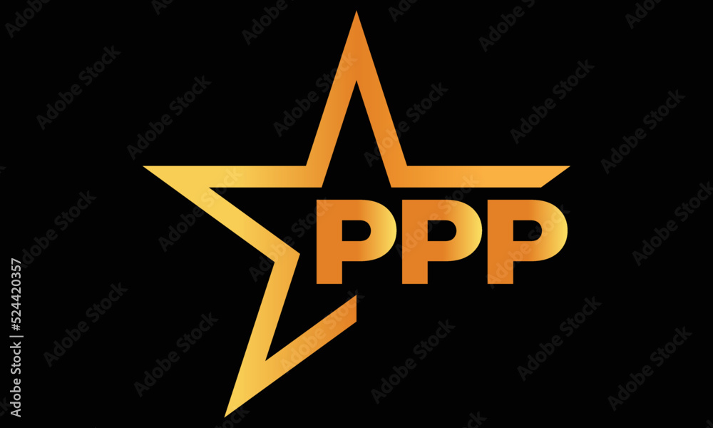 PPP golden luxury star icon three letter logo design vector template ...