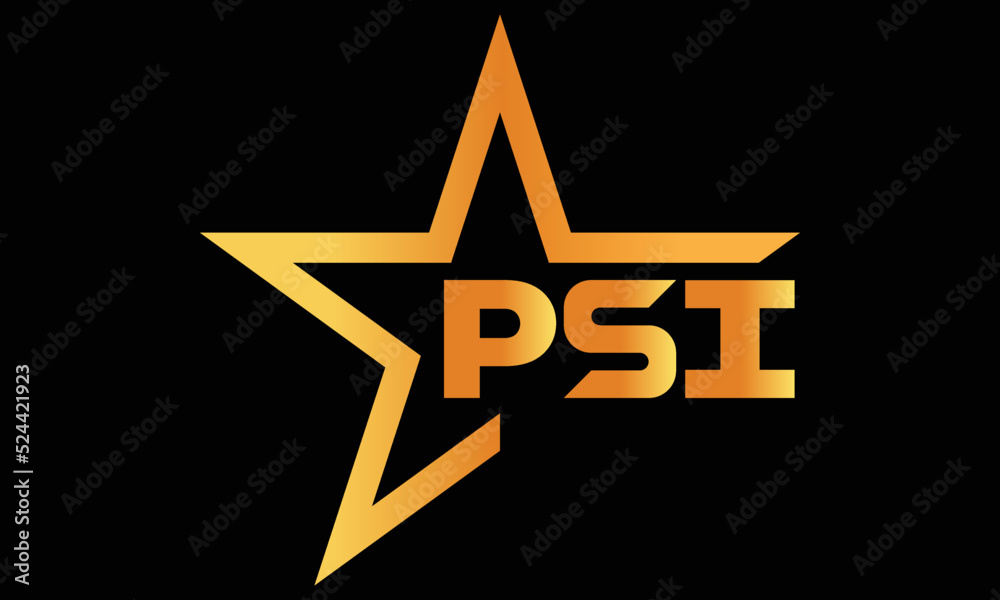 PSI golden luxury star icon three letter logo design vector template ...