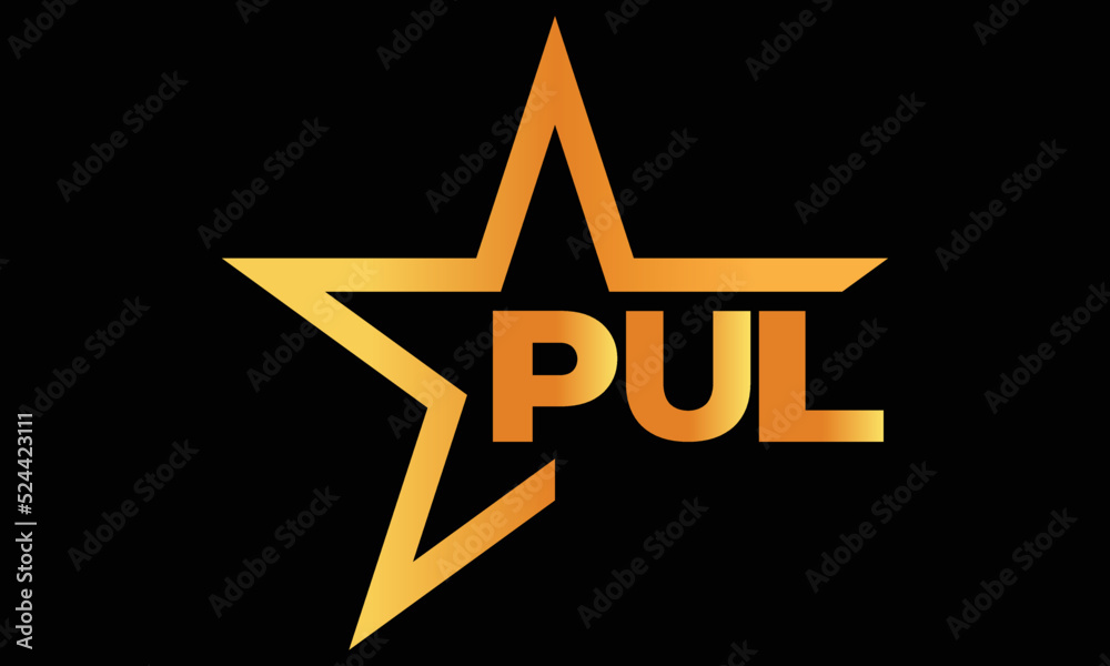 PUL golden luxury star icon three letter logo design vector template ...
