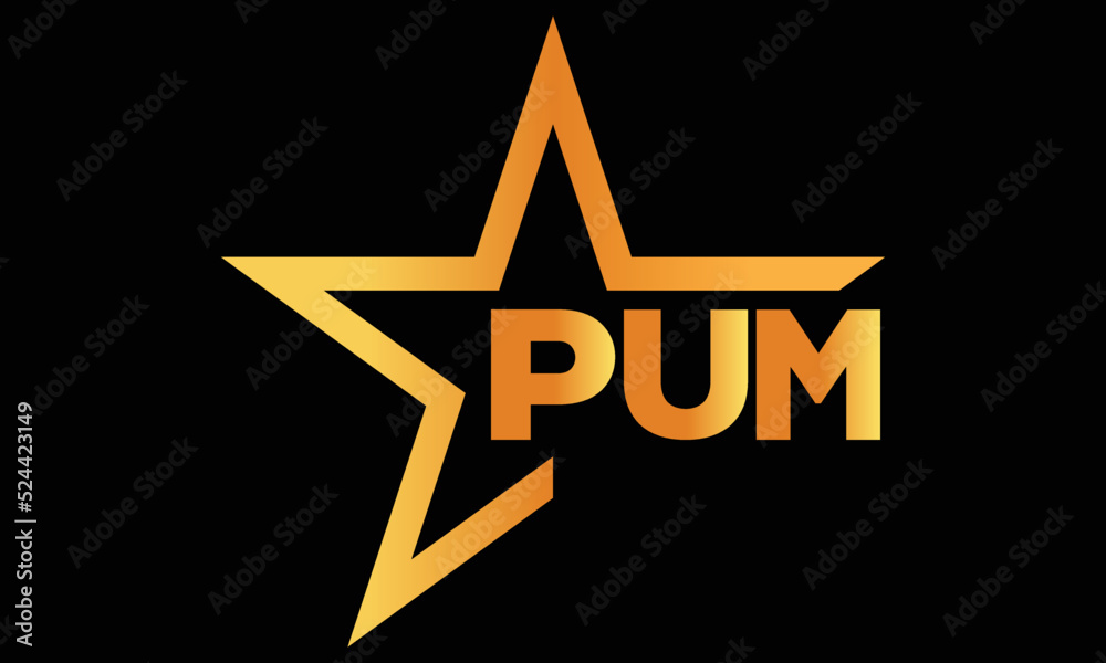 Vecteur Stock PUM golden luxury star icon three letter logo design ...