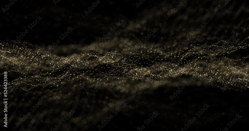 4k Abstract particle golden luxury animated background. Dark black with ...