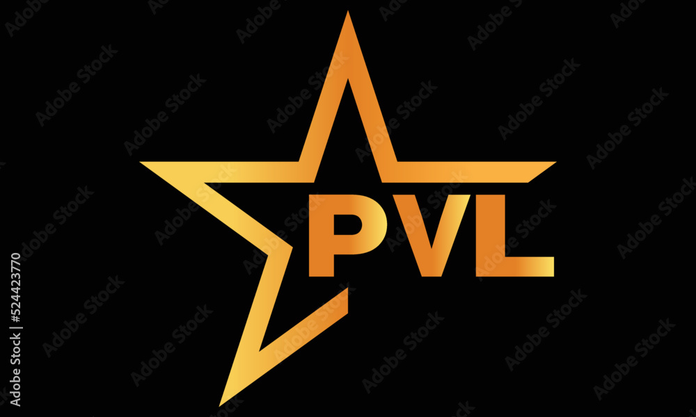 PVL golden luxury star icon three letter logo design vector template ...