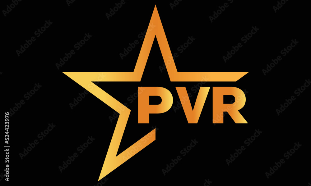 PVR golden luxury star icon three letter logo design vector template ...
