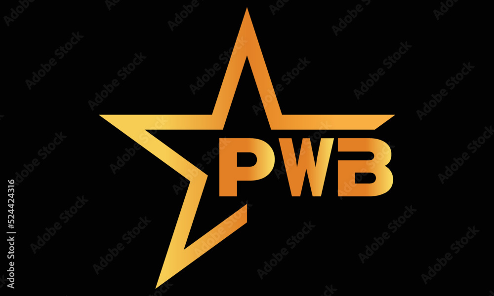 PWB golden luxury star icon three letter logo design vector template ...