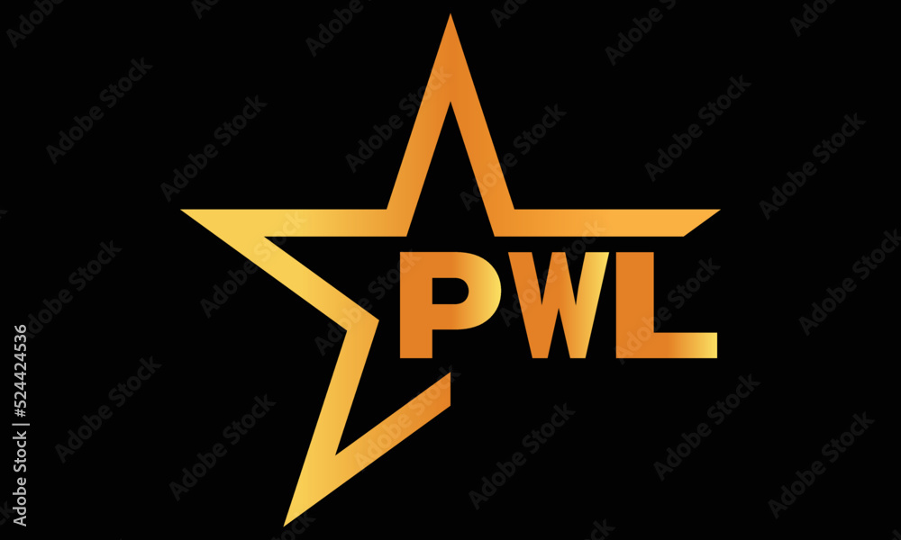 PWL golden luxury star icon three letter logo design vector template ...
