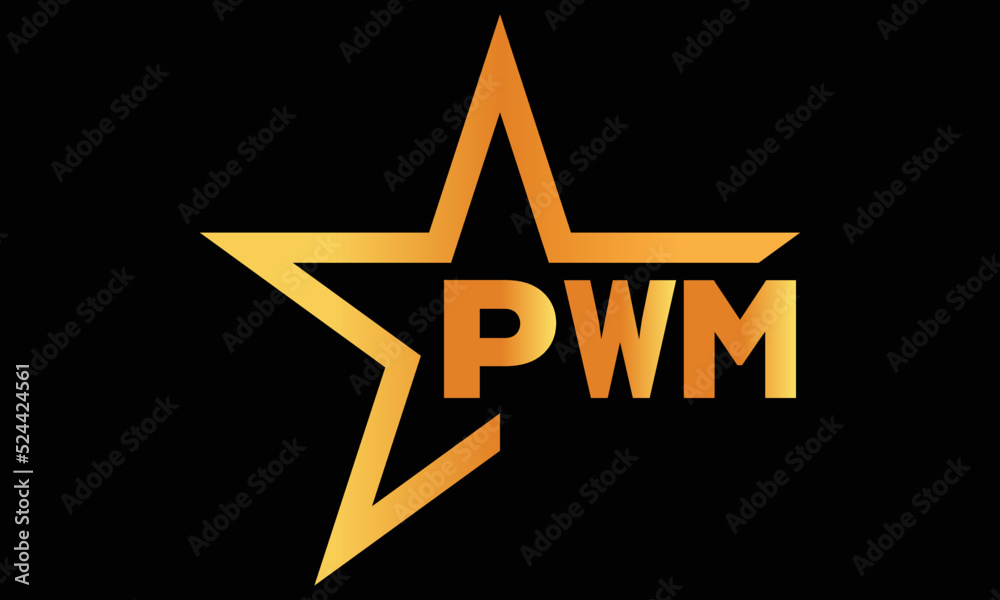 PWM golden luxury star icon three letter logo design vector template ...