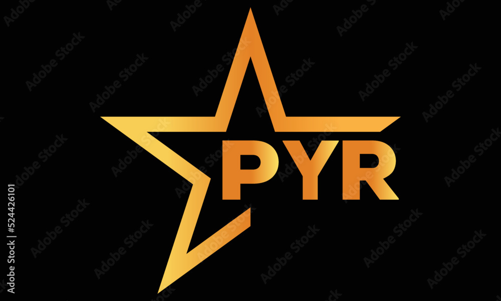 PYR golden luxury star icon three letter logo design vector template ...