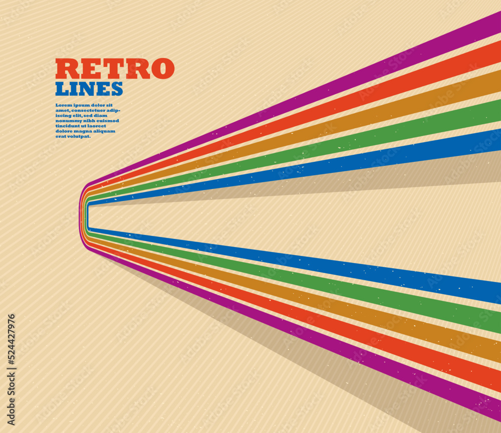 Retro style abstract background with curve lines in all colors of ...
