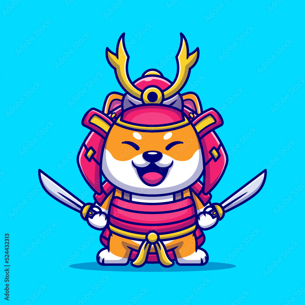 Cute Shiba Inu Dog Samurai Warrior Cartoon Vector Icon Illustration ...