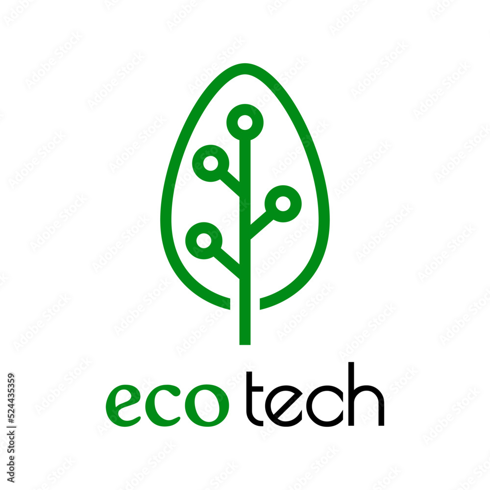 Logo con texto Eco Tech con silueta de árbol con circuito digital con ...