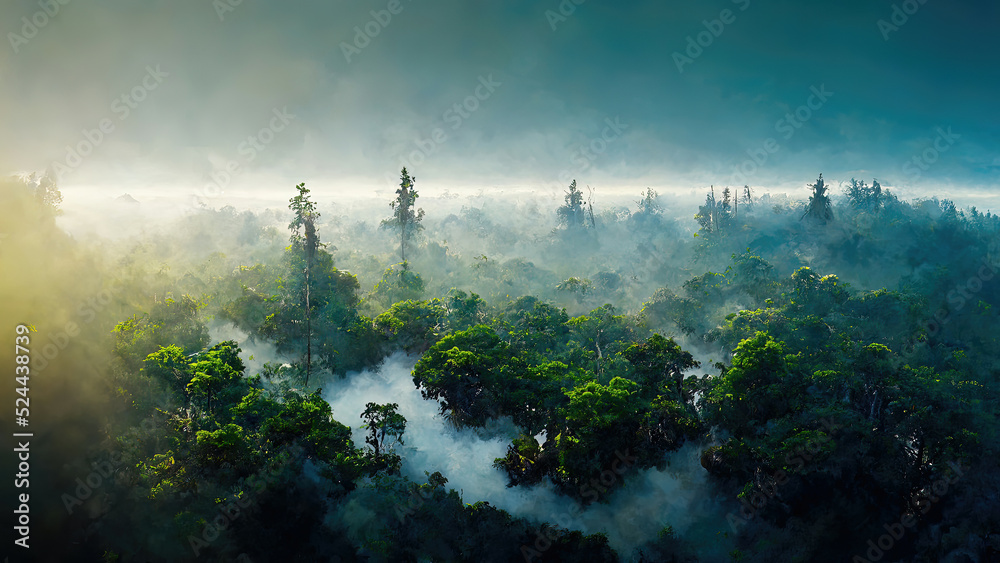 Sunny rainforest jungle landscape scene as wallpaper Stock Illustration ...