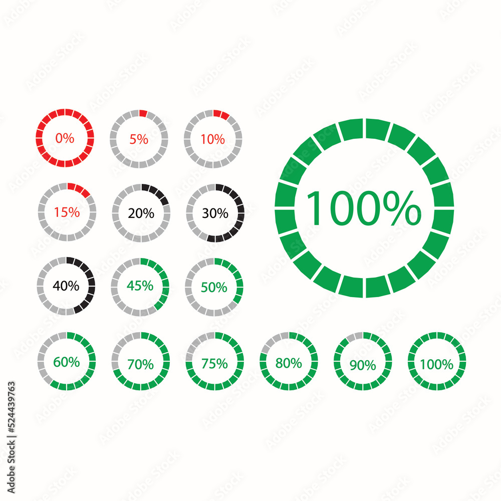 Circle percentage diagrams set for infographics. black and greens and ...