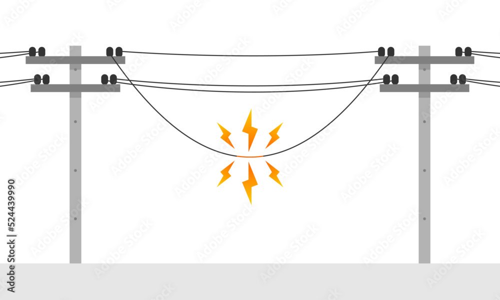 Broken electric wire of high voltage pole is damaged and short circuit ...